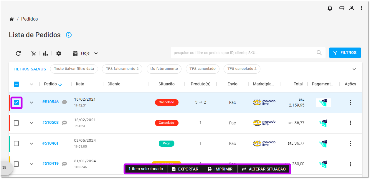 Pedidos Gerados – Wake Tech