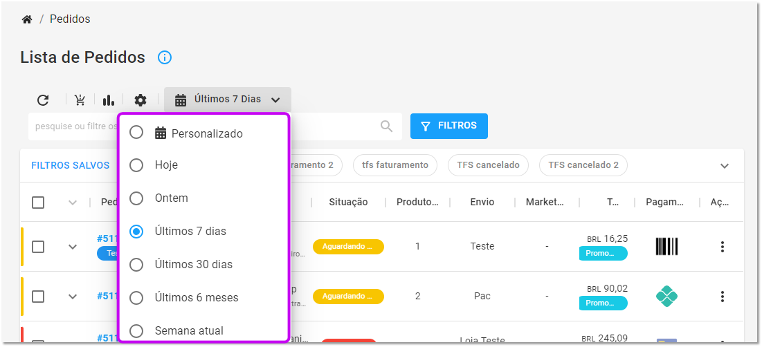 Pedidos Gerados – Wake Tech