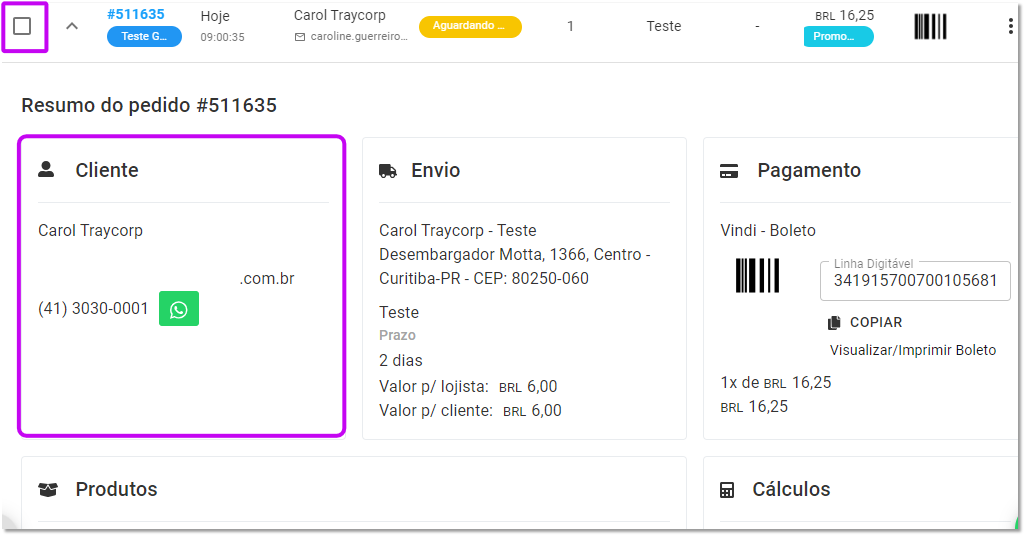 Pedidos Gerados – Wake Tech