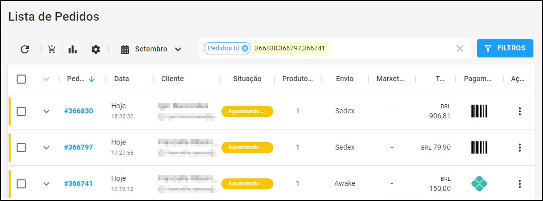 Pedidos Gerados – Wake Tech