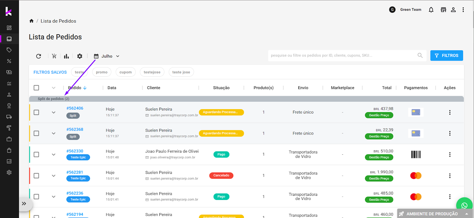 Split de Pedidos – Wake Tech